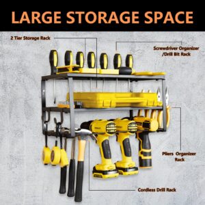 QUSIMI Wall Mounted Power Tool Organizer,Garage Space-Saving Tool Organizers and Storage,Metal Utility Shelf Storage Rack for Cordless Drill