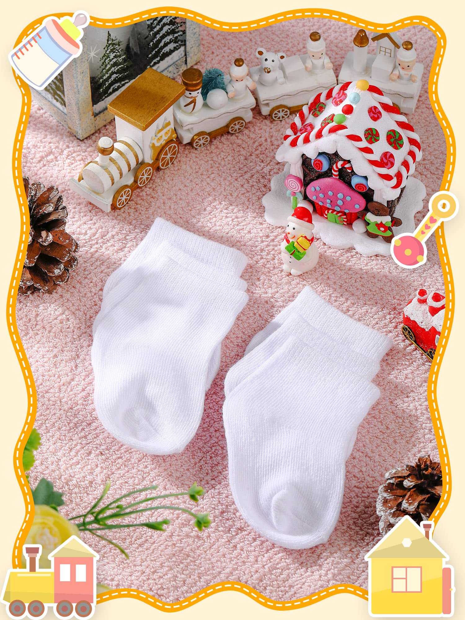 Jecery 50 Pairs Baby Cotton Socks Bulk Newborn Ankle Socks Unisex Baby Socks Stretch Socks for Baby Boys Girls,0-6 Months