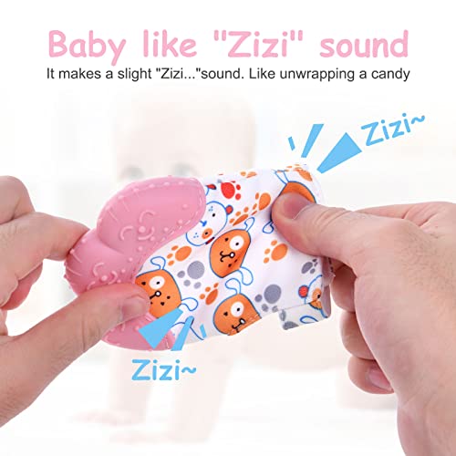 2Pack Silicone Teething Mitt, Soothing Infant Teething Mitten Pain Relief, Prevent Scratches Glove, Safe Silicone Teething Toys for 0-12 Months