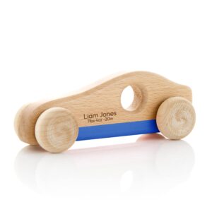 ethan walker personalized racecar gift with babys name - a perfect keepsake toy for newborn babies, 1st birthday baptism christmas boy or girl room decor - mom will love - wooden blue