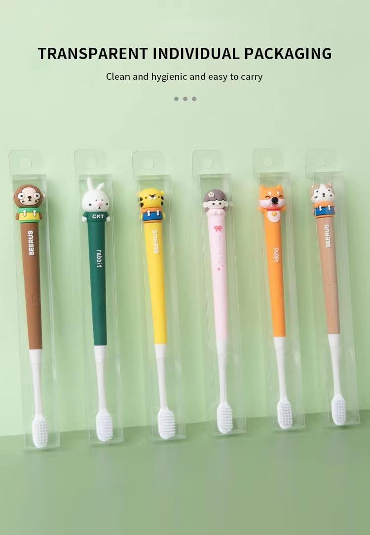 6 Packs Children's toothbrushes Super Soft Cute Animal Children's toothbrushes, Animal Companion Brushing, Boys and Girls Toddler toothbrushes - Suitable for Ages 6 and up