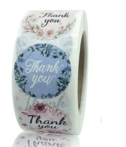 fmcmly 1 inch thank you stickers roll, 500 pcs 8 floral designs of thank you label stickers for greeting cards,flower bouquets,baking packaging,small business,envelope seals,birthday,wedding,party