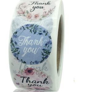 Fmcmly 1 Inch Thank You Stickers Roll, 500 Pcs 8 Floral Designs of Thank You Label Stickers for Greeting Cards,Flower Bouquets,Baking Packaging,Small Business,Envelope Seals,Birthday,Wedding,Party