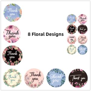 Fmcmly 1 Inch Thank You Stickers Roll, 500 Pcs 8 Floral Designs of Thank You Label Stickers for Greeting Cards,Flower Bouquets,Baking Packaging,Small Business,Envelope Seals,Birthday,Wedding,Party