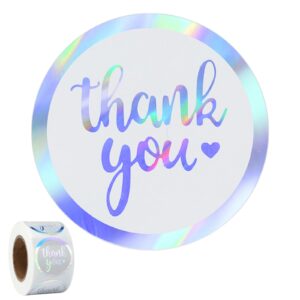 joycraft 500pcs thank you stickers, 1.5 inch round holographic rainbow silver thank you gift stickers roll, personalized thank you stickers for small business, envelope seals, gift wrapping, bags