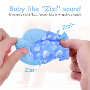 2Pack Silicone Teething Mitt, Soothing Infant Teething Mitten Pain Relief, Prevent Scratches Glove, Safe Silicone Teething Toys for 0-12 Months Blue Heart