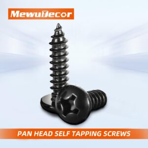 #12 x 3/4" Pan Head Self Tapping Screws Sheet Metal Wood Screws, Black Oxide, 304 Stainless Steel 18-8, 50 PCS