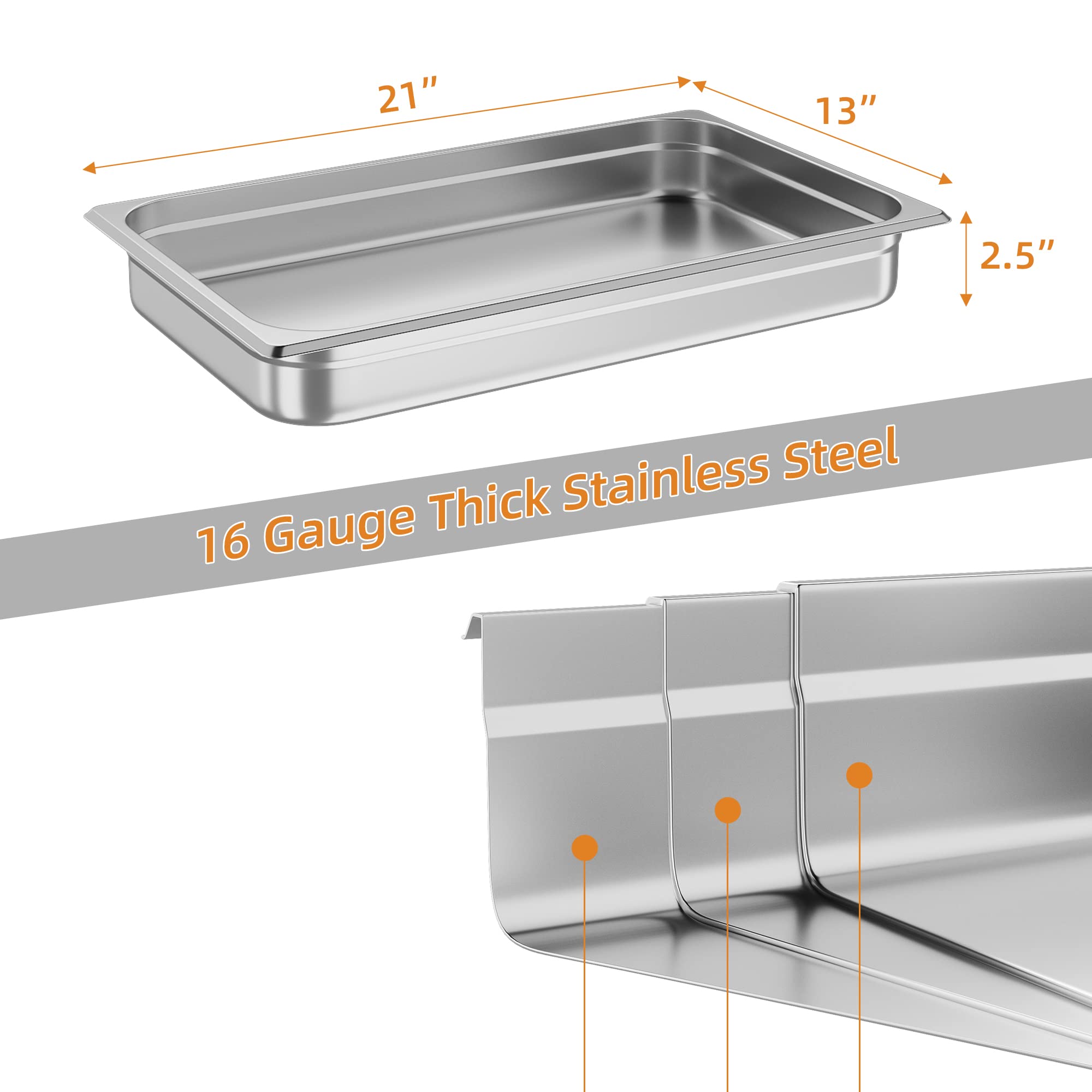 RIEDHOFF 6 Pack Full Size Hotel Pan, [NSF Certified] Commercial Stainless Steel 2.5 Inch Deep Anti-Jamming Steam Table Pan