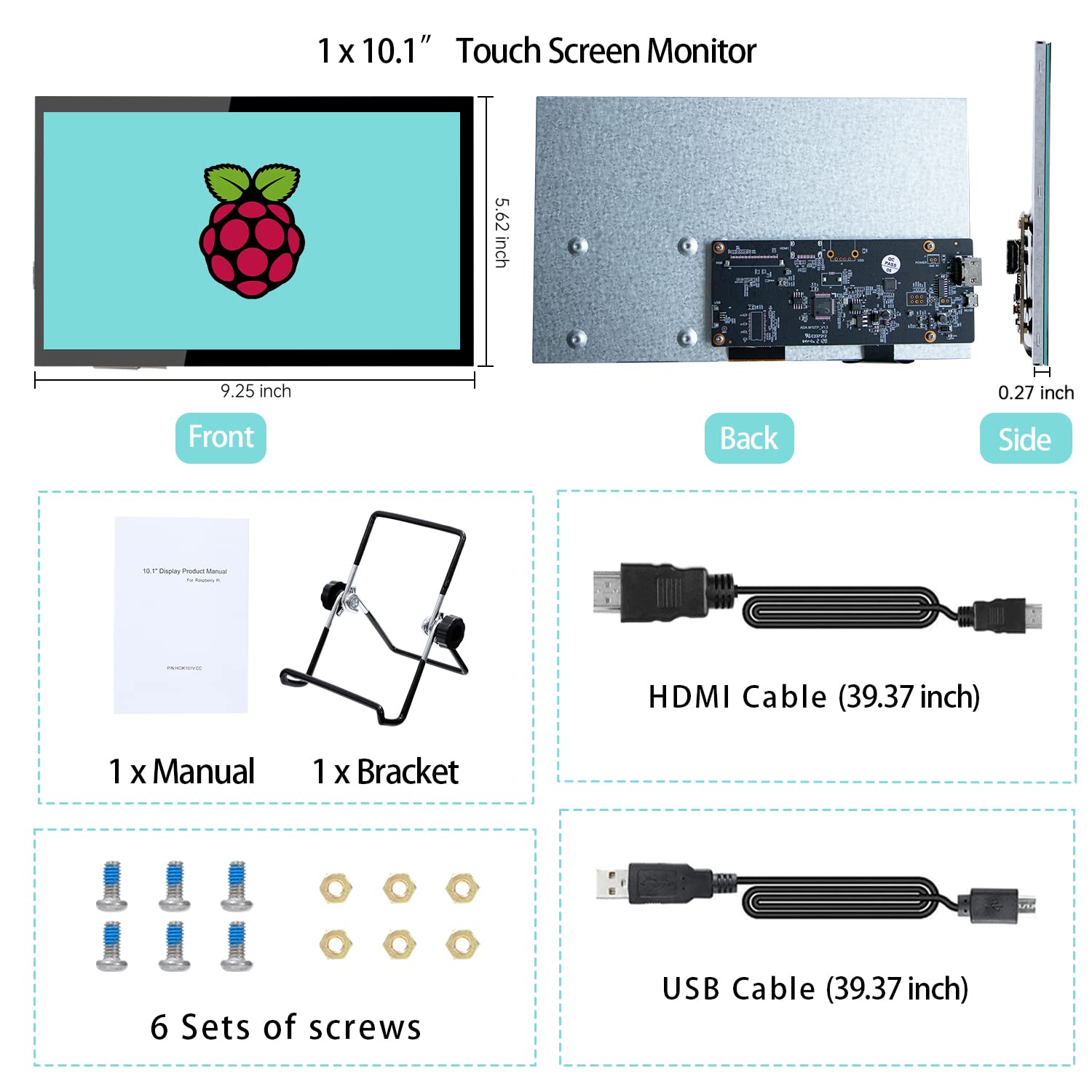 HAMTYSAN 10.1'' Raspberry Pi Screen Touchscreen Monitor 1024×600 HDMI Computer Monitor FHD IPS LCD Laptop Monitor for Raspberry Pi 4/3/2/Zero/B/B+ Jetson Nano Win11/10/8/7, Driver Free