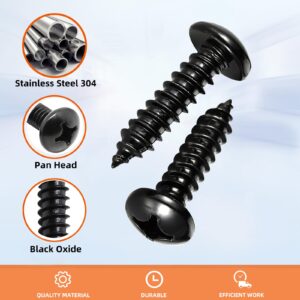 #12 x 3/4" Pan Head Self Tapping Screws Sheet Metal Wood Screws, Black Oxide, 304 Stainless Steel 18-8, 50 PCS