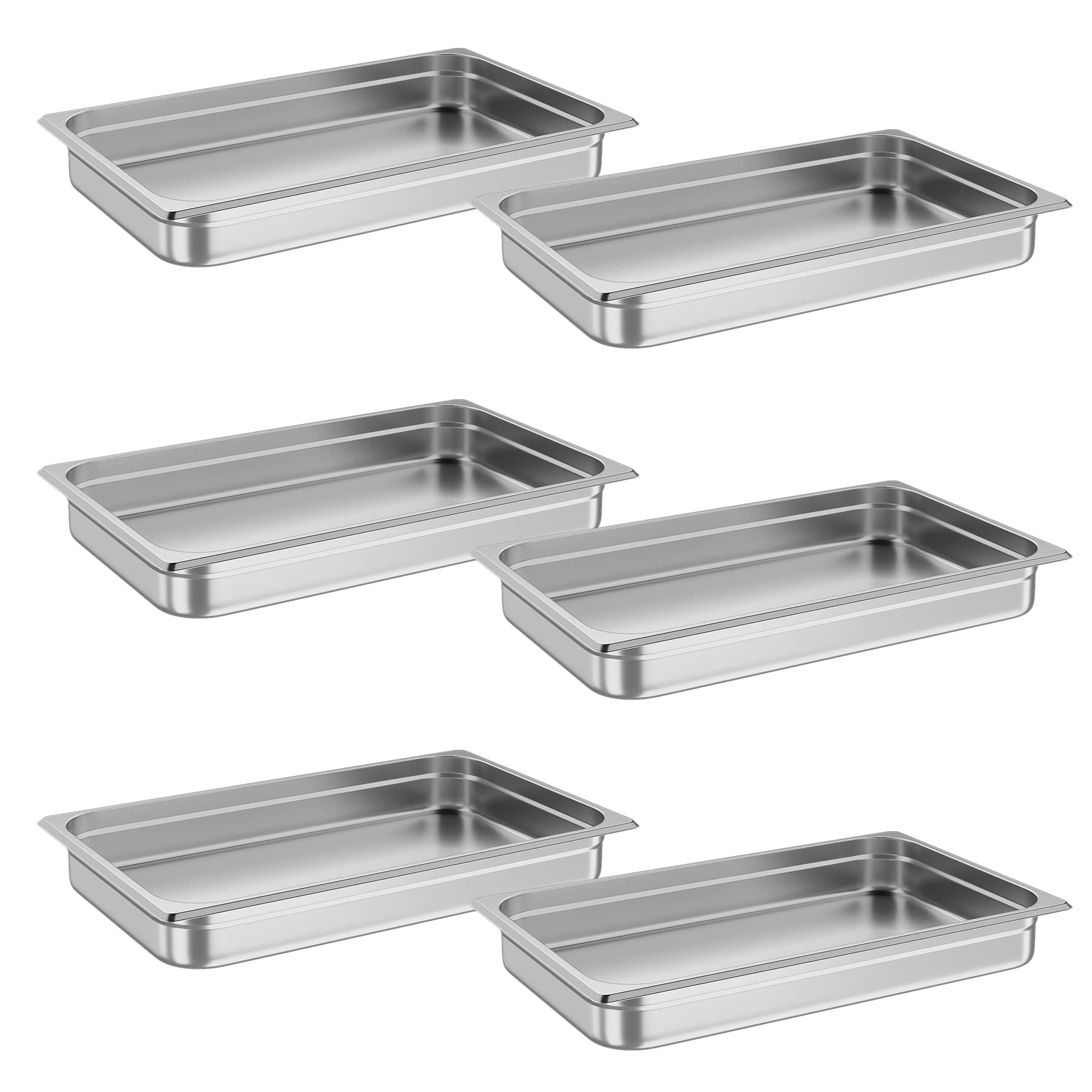 RIEDHOFF 6 Pack Full Size Hotel Pan, [NSF Certified] Commercial Stainless Steel 2.5 Inch Deep Anti-Jamming Steam Table Pan