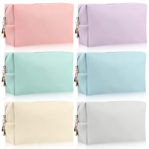 jexine 6 pcs small preppy makeup bag leather zipper cosmetic bag water resistant versatile makeup pouch travel cosmetic organizer portable toiletry bag daily storage beauty bag for women gift