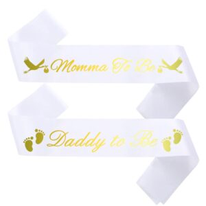 coolerthingsdg, "momma to be" & "daddy to be" baby shower sash bundle, favors, mommy supplies gender reveal (white)