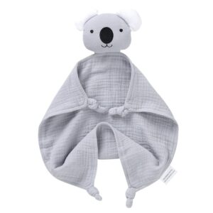 lawkul baby security blankets organic cotton muslin lovey breathable lovie soft cuddly lovies for infant boy girls koala grey