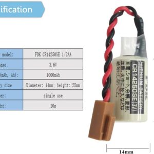 EVA(12-Pack) CR14250SE 3V 1800mAh Lithium Battery Replacement for Sanyo FDK 1/2AA PLC Battery 1747-BA Backup Power Supply with Brown Plug