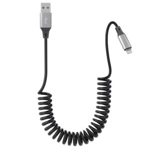 coiled lightning cable apple carplay compatible [apple mfi certified] short usb to lightning apple carplay cable with data sync, retractable iphone charger cord for iphone/pad/pod