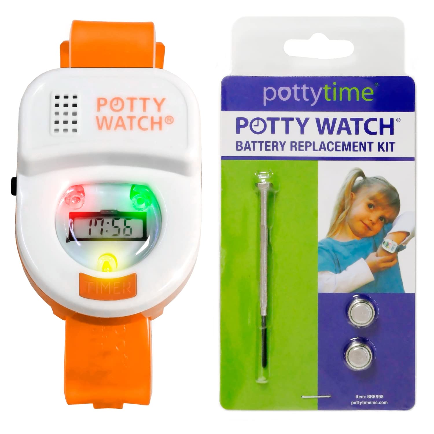 Potty Time:The Original Potty Watch|Water Resistant,Toilet Training Aid,Warranty(30|60|90 Min Auto Timers w/Music & Flashing Lights for Fun & Gentle Reminders)Orange, Savanna Sticker Chart+Battery Kit