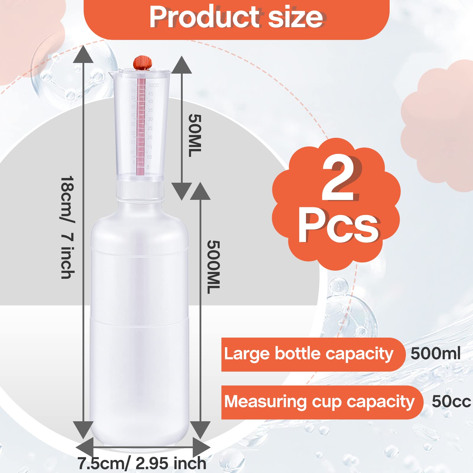 2 Pcs Adjustable Volume Dispensing Bottle 500ml Dosing Container Plastic Dosing Bottle with Measure for Home Classroom Lab