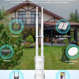 Outdoor WiFi Access Point,WAVLINK WiFi Router Extender,AC600 High Power Dual Band 2.4+5G Wireless Router/AP/Wi-Fi Range Extender 3 in 1 Weatherproof with PoE for Courtyard,RV,Campsite