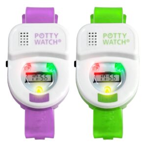 potty time: the original potty watch | water resistant, toilet training aid, warranty included(30, 60 or 90 min automatic timers plays music & flashing lights for fun & gentle reminders)purple & green