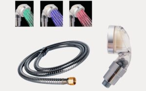 socila professional led sprayer head: auto color-changing, high-pressure, water-filtration sprayer for stainless steel shampoo bowls. includes 1/2" to 1/4" thread hose for salon or barber shop fa