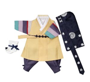 boy baby hanbok korea traditional clothing set 100th days 3m-6m party baikil yellow saekdong na062b