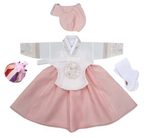 hanbok girl baby korea traditional clothing set first birthday party celebrations 1 age white peach embroidery hhg15