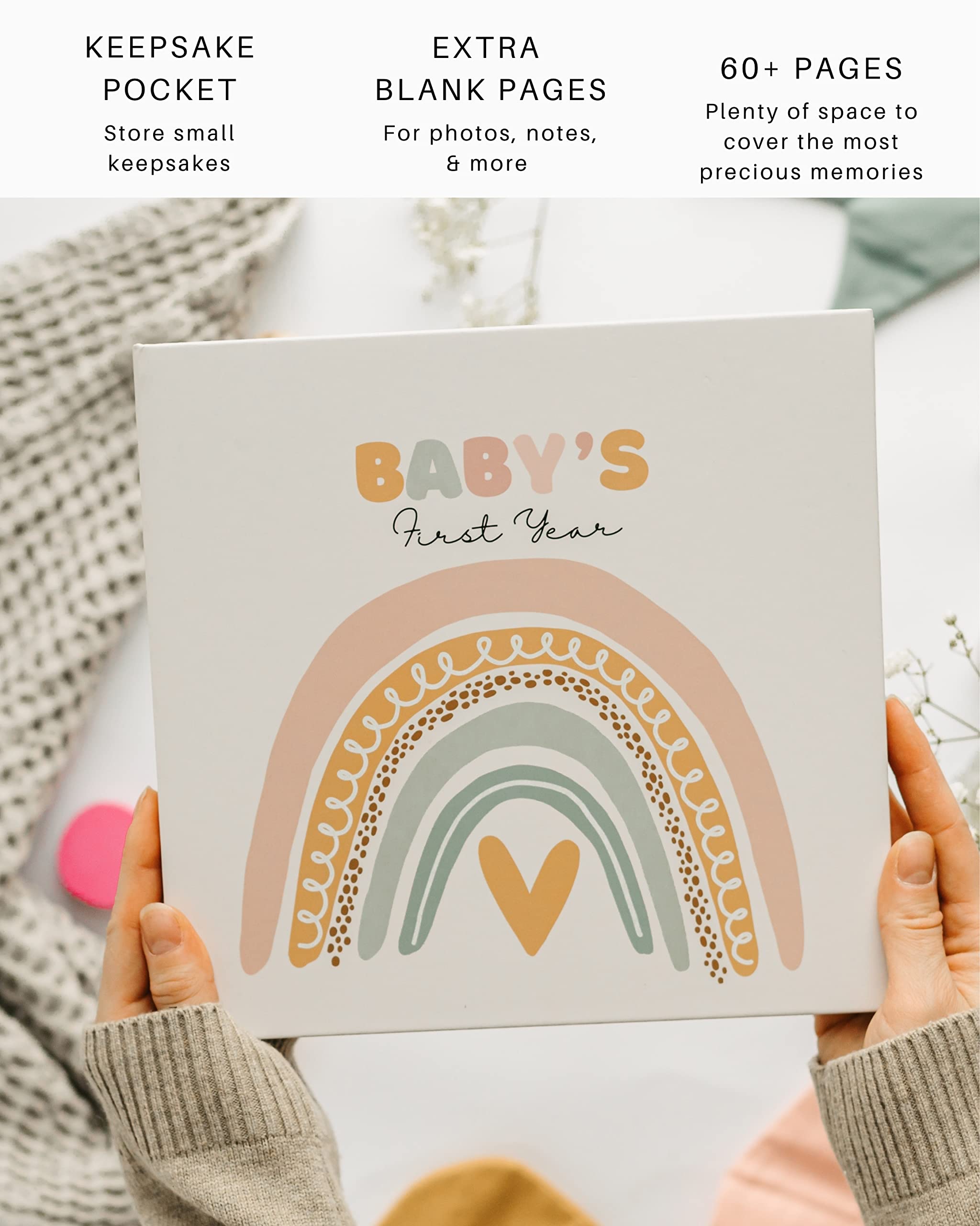 Lamare Baby’s First Year Book - Baby Memory Book for Girls to Document, Cherish Moments Baby First Year Baby Keepsake Book, Baby First Year Photo Album with Pocket for Modern Families | Size 9.5x9"