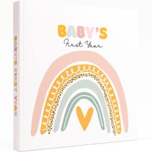 lamare baby’s first year book - baby memory book for girls to document, cherish moments baby first year baby keepsake book, baby first year photo album with pocket for modern families | size 9.5x9"