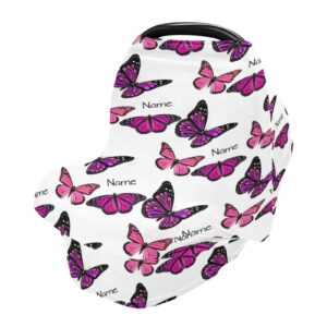 personalized butterfly baby car seat cover, custom baby name nursing covers breastfeeding scarf, infant breathable carseat canopy stroller cover, gift for new mom baby boys girl