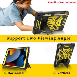 HOGENL for iPad 9th 8th 7th Generation Case for Kids Boys with Pencil Holder,for iPad 10.2 Case with Kickstand Shoulder Strap Heavy Duty Shockproof Protective Cover,Black+Gold