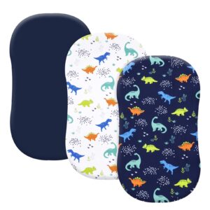 phf 3 pack soft bassinet sheets, dinosaur comfy polyester cradle sheets for baby boys girls, universal fit for most cradle and bassinet mattress, navy dinosaur