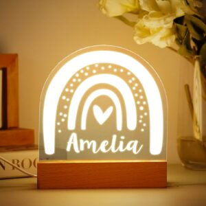 veelu customized watercolor rainbow acrylic led lamp personalized lamp with name colorful pattern night light for girl toddlers bedroom kids gift