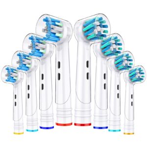 firik toothbrush heads replacement compatible with oral b: 8 pack professional brush head refills for braun pro 1000/3000/5000/7000/8000/9000, floss action & cross action with hygienic caps