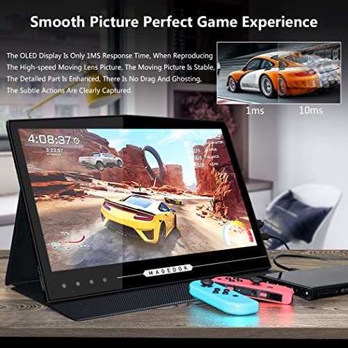 OLED Portable Touchscreen Monitor, 13.3" 2K 1MS Portable Gaming Monitor 100% DCI-P3 Ultra-Thin Computer External Display, External Second Screen USB C/HDMI Monitor with Smart Cover