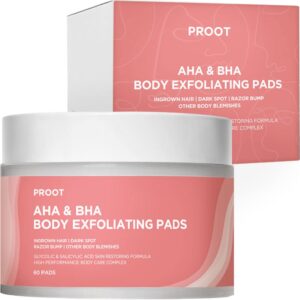 ingrown hair pads | ingrown hair pads with body exfoliating serum for ingrown hairs, strawberry legs, butt acne and razor bumps | ingrown hair pads with bha exfoliant | glycolic acid pads | 60 pads