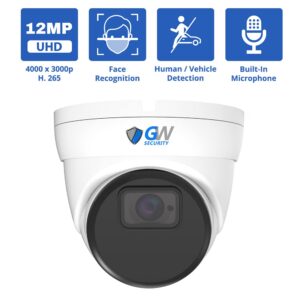 GW Security 12MP Outdoor/Indoor PoE IP Microphone Turret Security Camera (GW12577MIC)