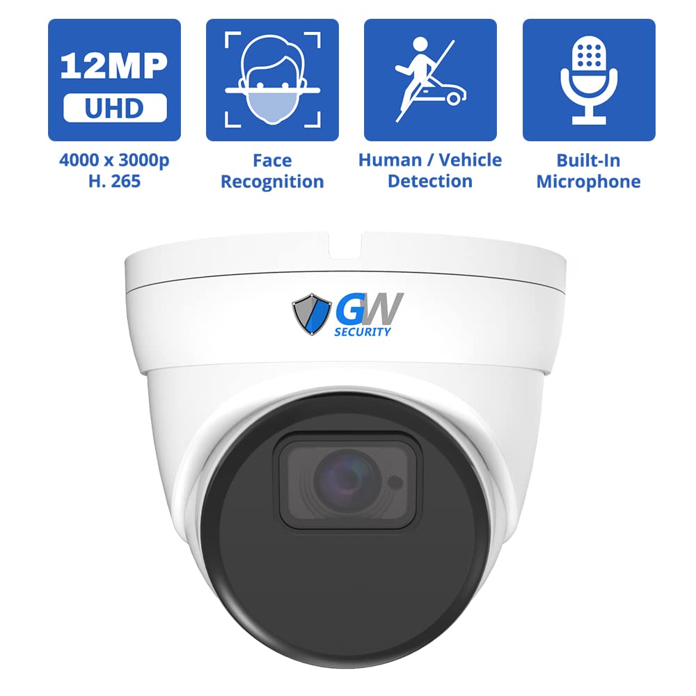 GW Security 12MP Outdoor/Indoor PoE IP Microphone Turret Security Camera (GW12577MIC)