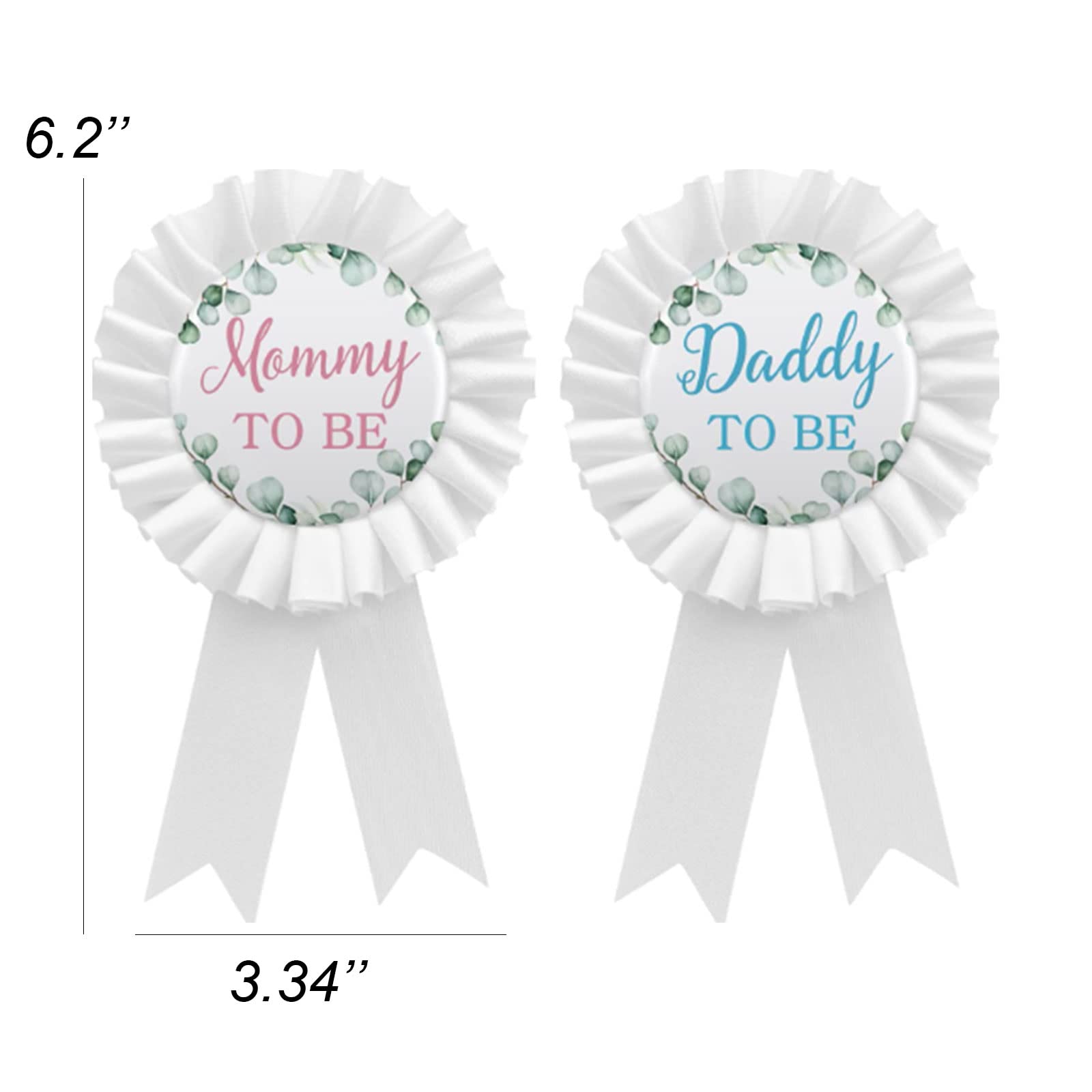 GDTO8820 CoolerthingsDG, Daddy to be & Mommy to be Tinplate Badge Pin White - Baby Shower Button New Dad Gifts Gender Reveals Party Baby for Boy or Girl White Rosette Button Baby Celebration (White)