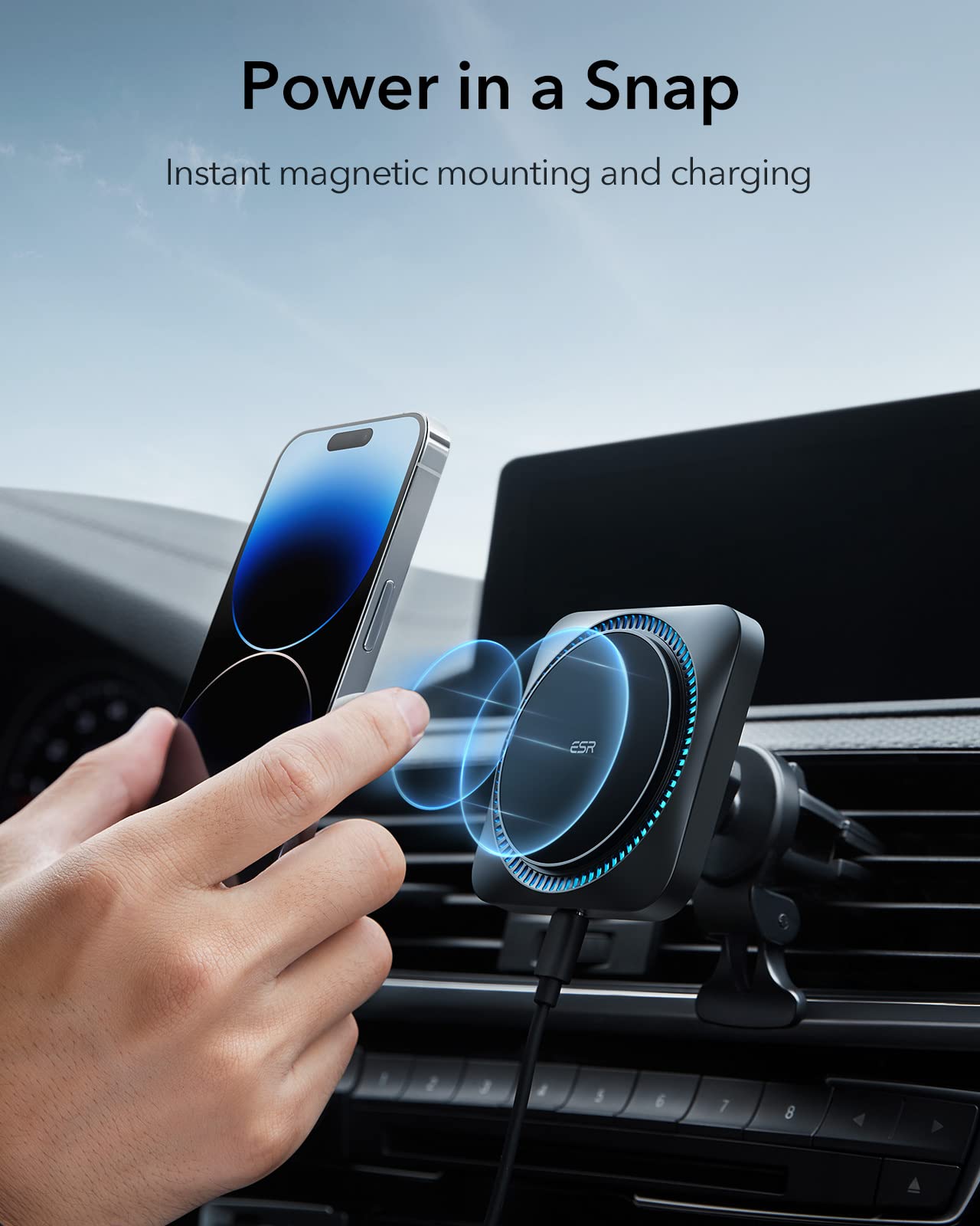 ESR for MagSafe Car Mount Charger with CryoBoost, Magnetic Wireless Car Charger Compatible with MagSafe Car Charger, for iPhone 16/15/14/13/12, Fast Phone Cooling Charger Set, 36W QC 3.0 Adapter