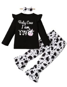 slanavel baby girl two years old birthday outfit toddler 2nd birthday clothes girl holy cow i'm two outfit set (black,2t)