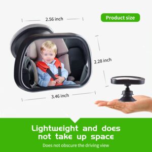 Yonput 1 Pack Car Baby Rearview Mirror, 2 in 1 Auto Baby Observation Mirror, 3.5In x 2.3In Wide Angle Convex 360 Degrees Adjustable Suction Cup Auxiliary Mirror, Universal Aafety Accessories (Black)