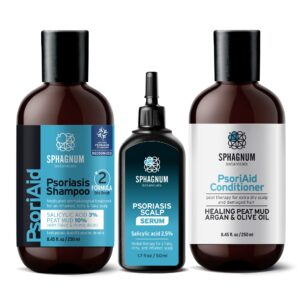 severe psoriasis treatment kit - serum, shampoo and conditioner. salicylic acid and peat mud power combination.