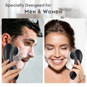 Facial Cleansing Brush, Electric Face Scrubber Rechargeable Exfoliator IPX-7 Waterproof Rotating Cleanser for Exfoliating, Massaging and Deep Cleansing for Women & Men with 4 Brush Heads Black