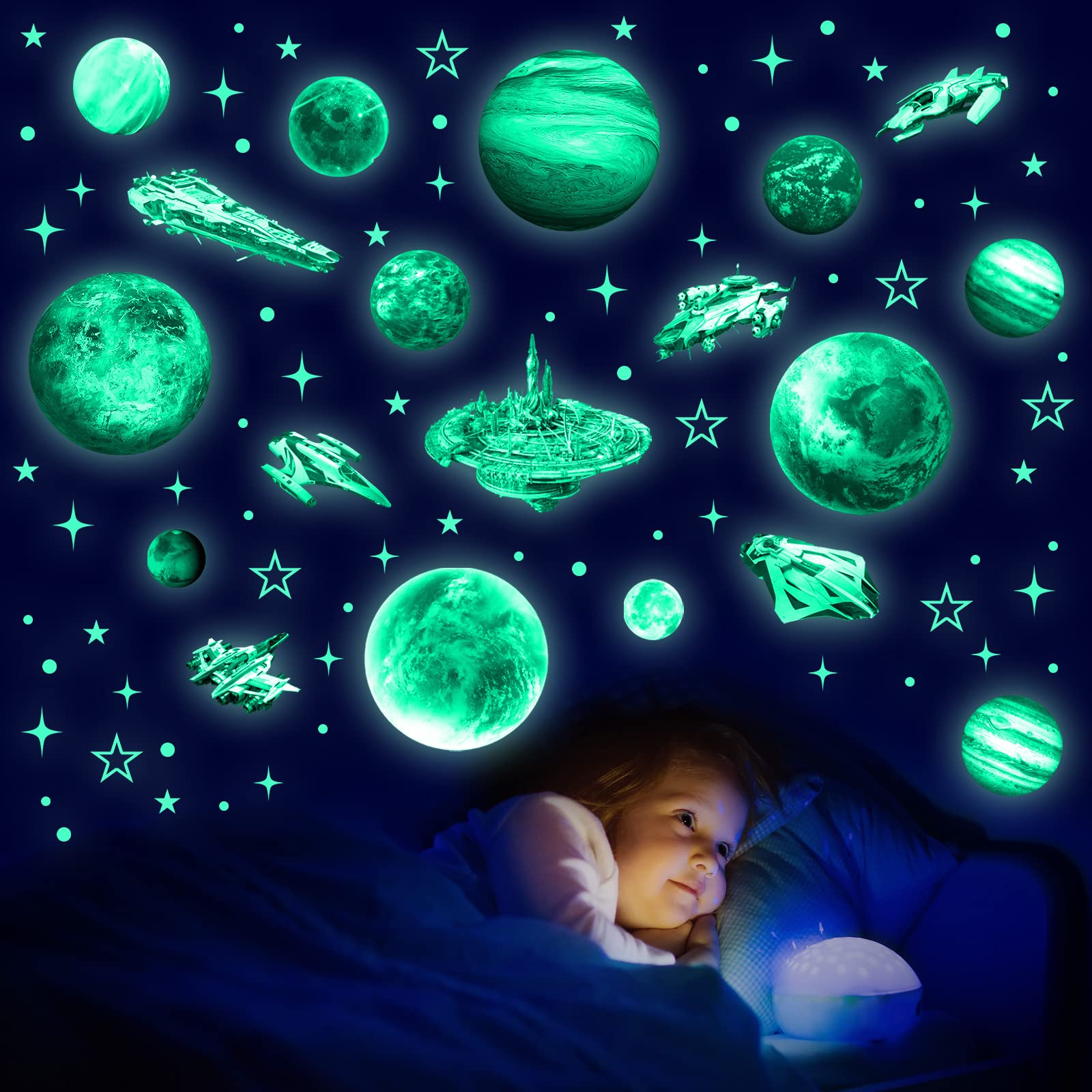 Glow in The Dark Stars Stickers for Ceiling,Planet Kids Wall Stickers for Boys and Girls Bedroom Decor,Solar System Kids Wall Decals for Kids Room Decorations