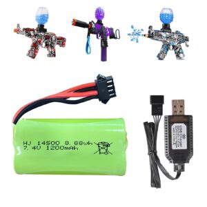 btedzsw gel blaster battery 7.4v 1200mah li-ion rechargerable battery with sm-4p plug and charger cable for splatter ball gun