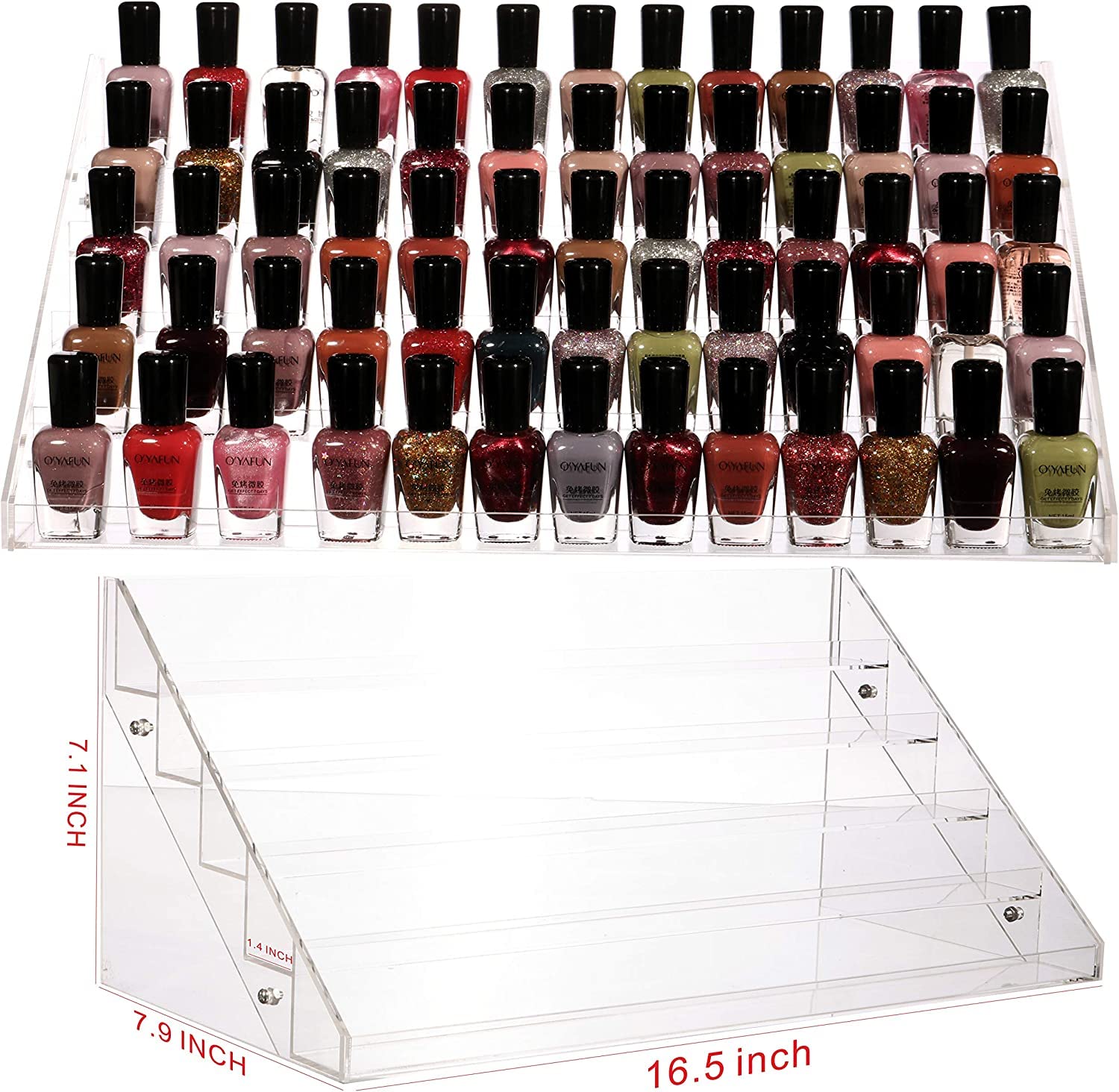 Nail Polish Organizers and Storage for Nail Salon,Clear 72 Bottles of 5 Layers Essential Oil Shelf Gel Fingernail Polish Holder and Tattoo Studio Decor Paint Nail Polish Rack Shelves For Countertops