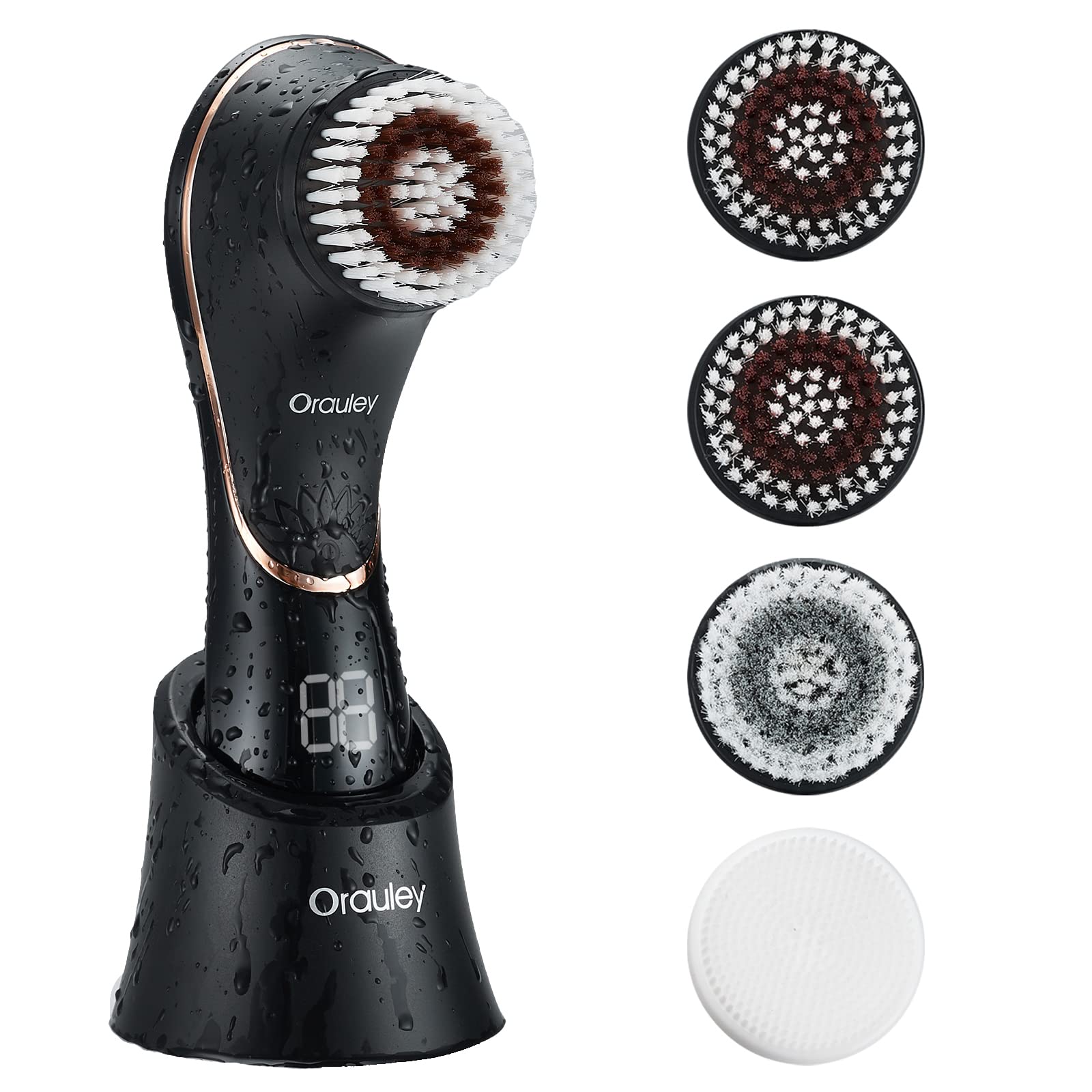 Facial Cleansing Brush, Electric Face Scrubber Rechargeable Exfoliator IPX-7 Waterproof Rotating Cleanser for Exfoliating, Massaging and Deep Cleansing for Women & Men with 4 Brush Heads Black