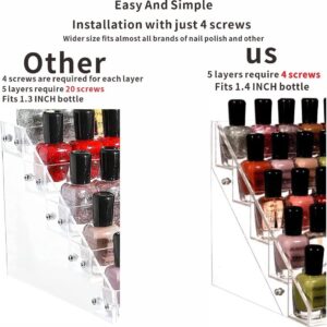 Nail Polish Organizers and Storage for Nail Salon,Clear 72 Bottles of 5 Layers Essential Oil Shelf Gel Fingernail Polish Holder and Tattoo Studio Decor Paint Nail Polish Rack Shelves For Countertops