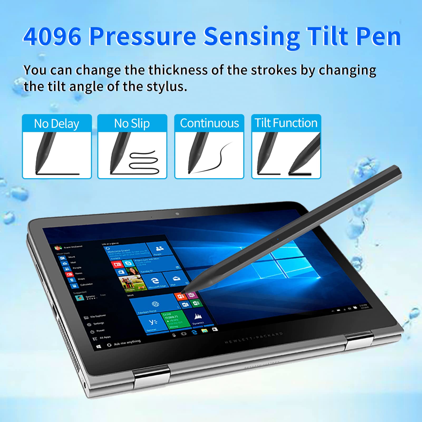 Stylus Pen for HP Envy X360 Pavilion X360 Specter X360 Spectre X2 Envy X2 Rechargeable MPP 2.0 Tilt Active Pen with 4096 Pressure Sensitivity, Palm Rejection, Magnetic Attachment Function, Black